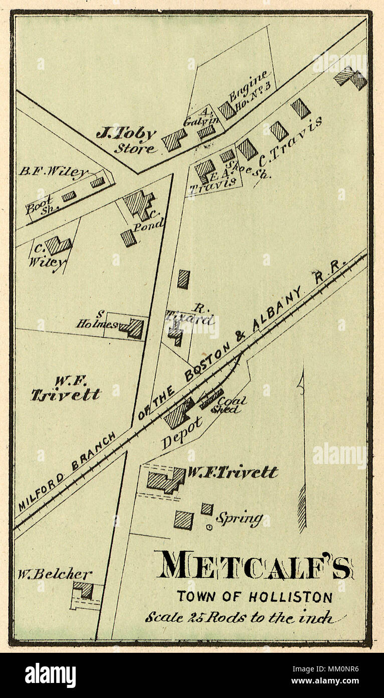 Map of Metcalf in the Town of Hollisten. 1875 Stock Photo - Alamy