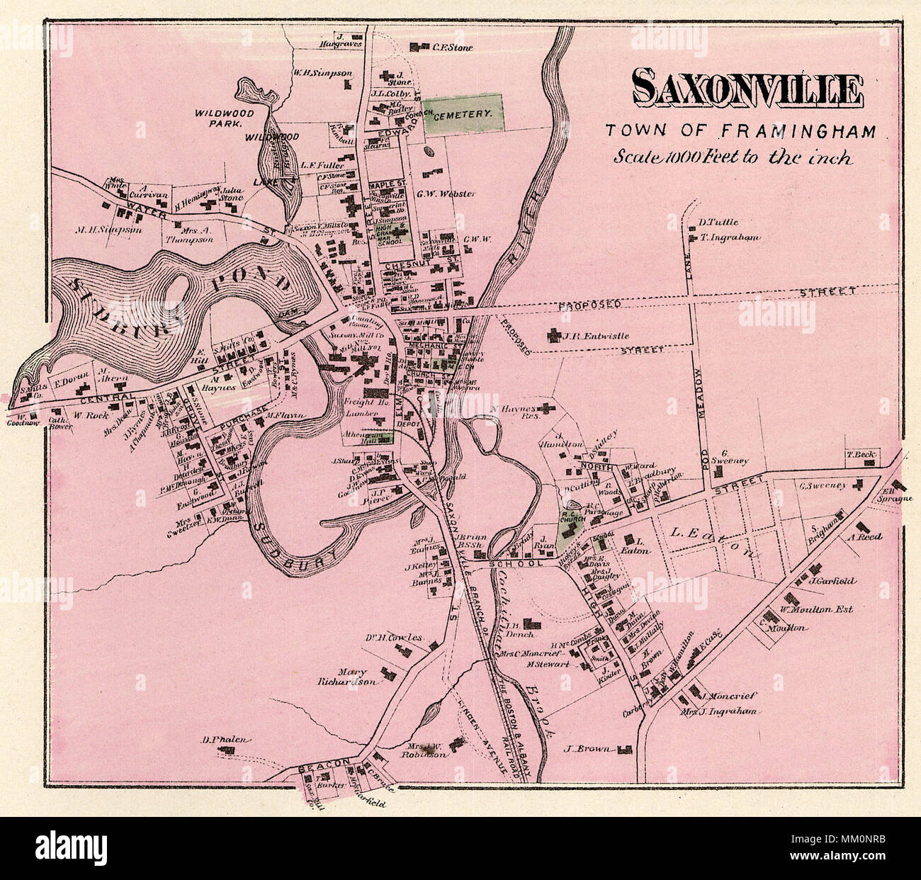 Map of Saxonville. 1875 Stock Photo - Alamy