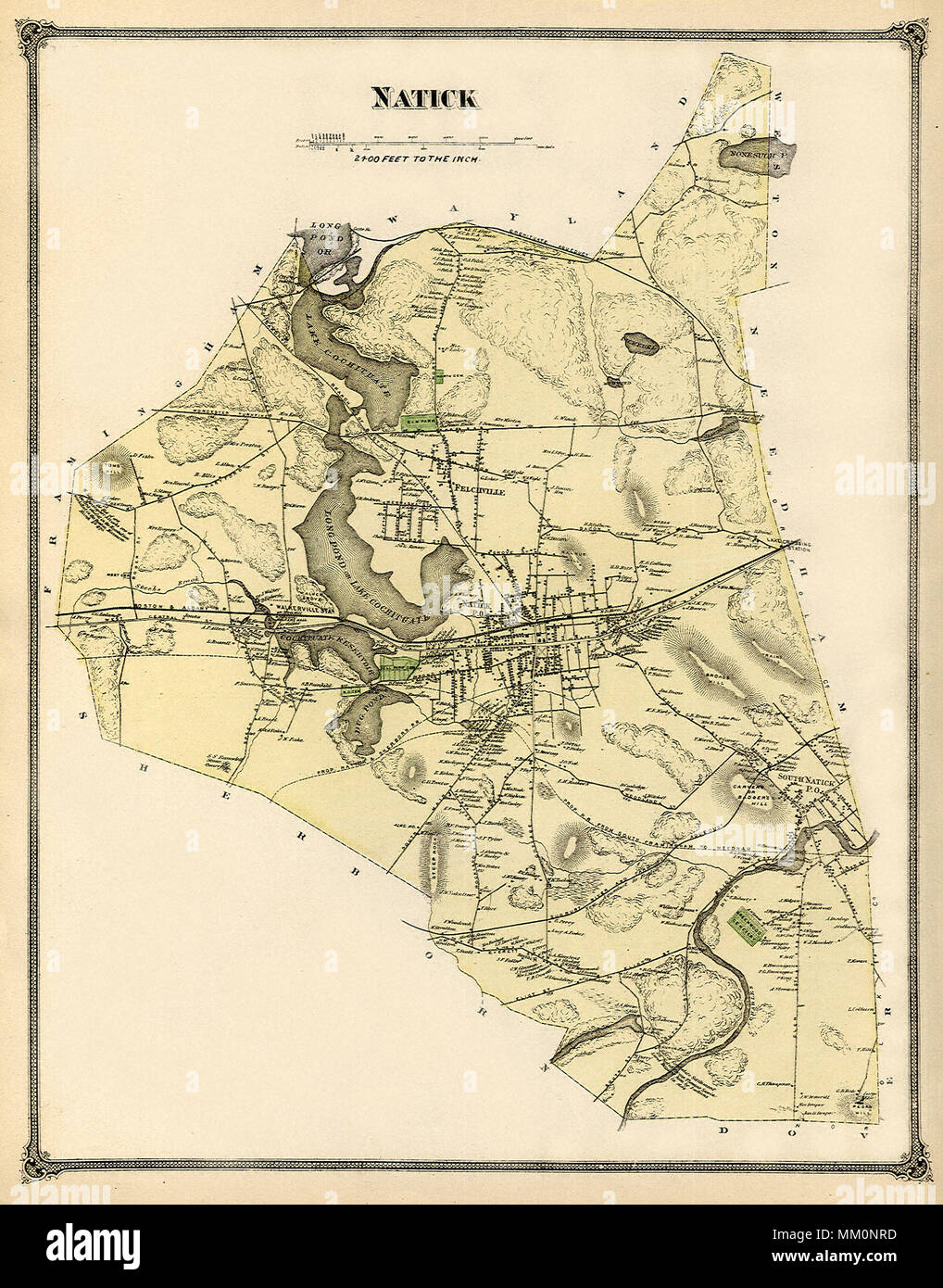Map of South Natick in Town of Natick. 1875 Stock Photo - Alamy
