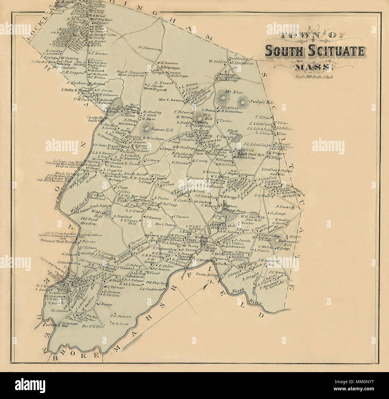 Map of South Scituate. 1879 Stock Photo - Alamy