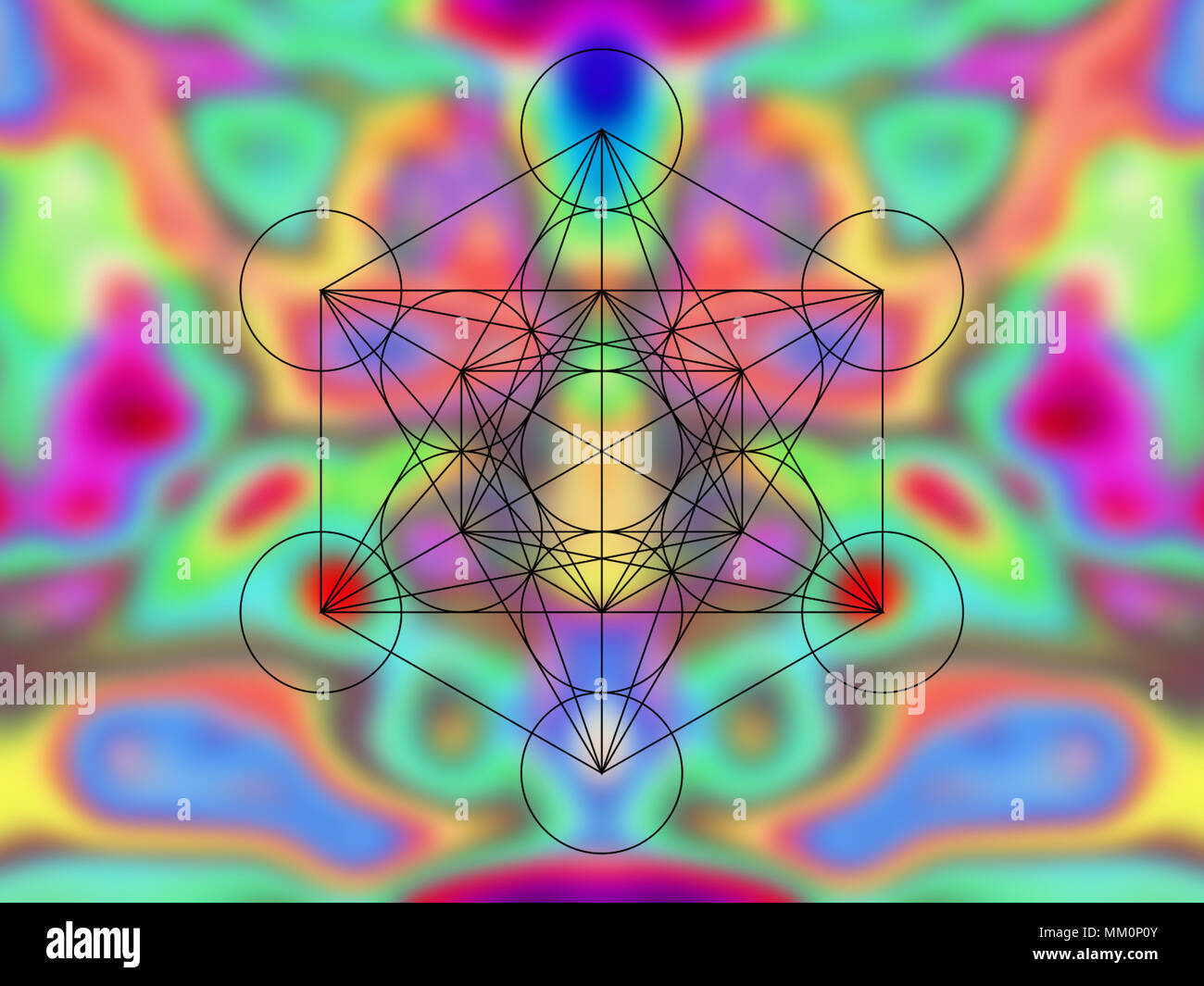 Metatron cube sacred geometry on colorful blury background Stock Photo ...