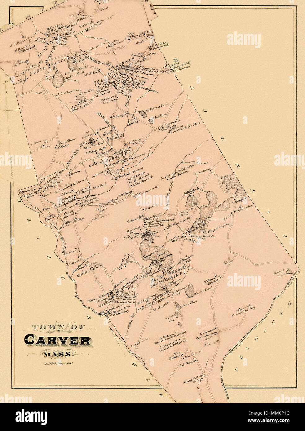Map of Carver. 1879 Stock Photo - Alamy