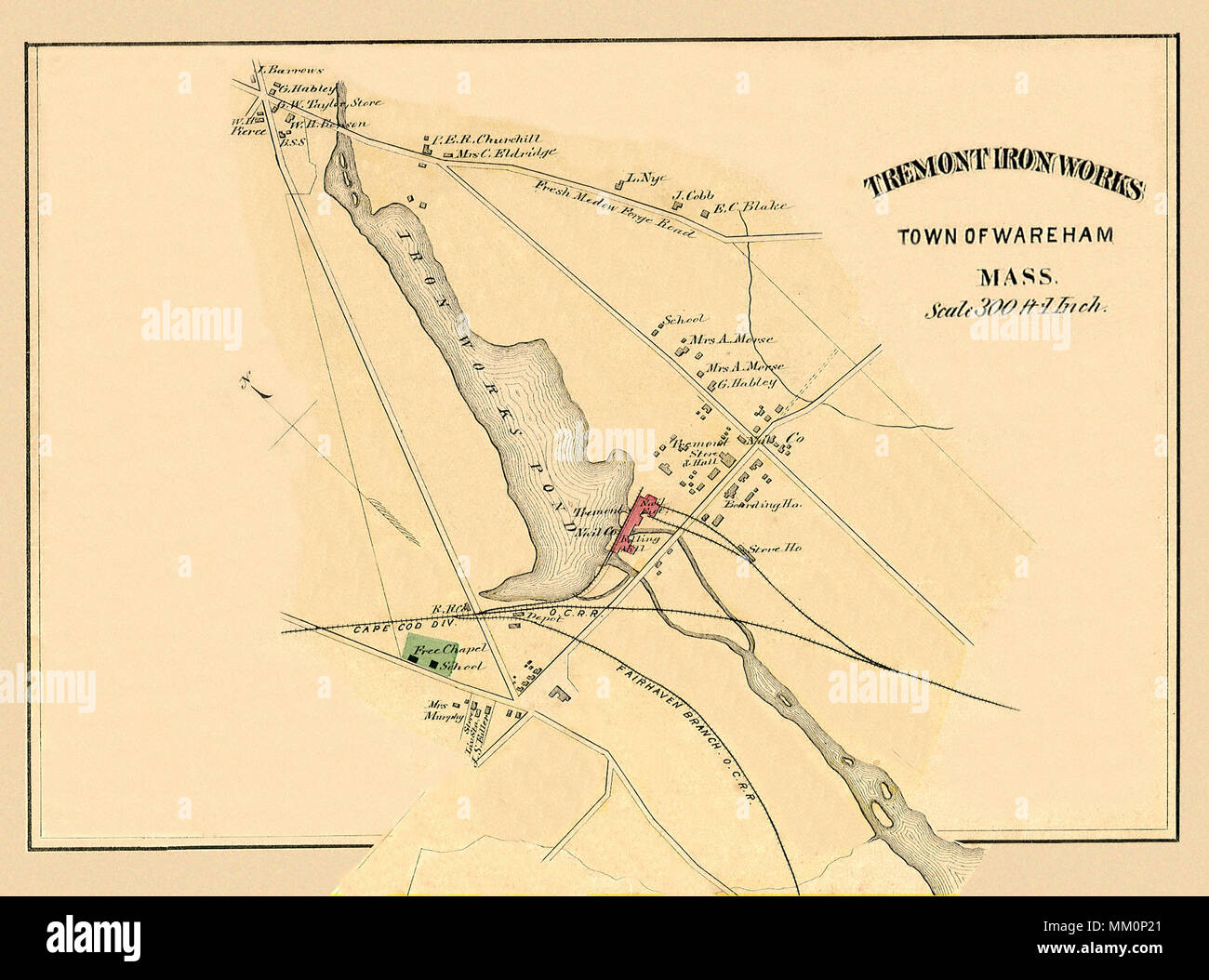 Map of Tremont Iron Works. Wareham. 1879 Stock Photo - Alamy