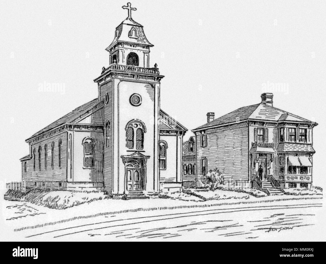 Saint Mary's Catholic Church & Rectory.Augusta. 1880 Stock Photo - Alamy