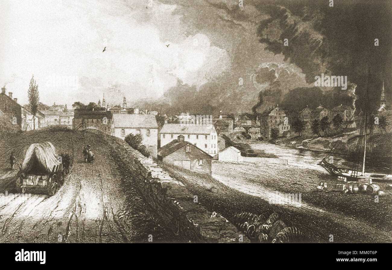 Pleasant Street & Town Landing. Pawtucket. 1830 Stock Photo - Alamy