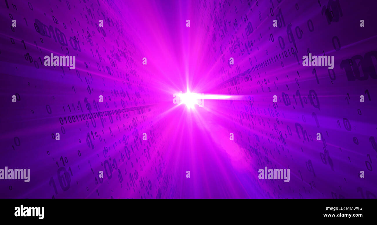 Digital technology concept. Fiery red binary code flying from light ...