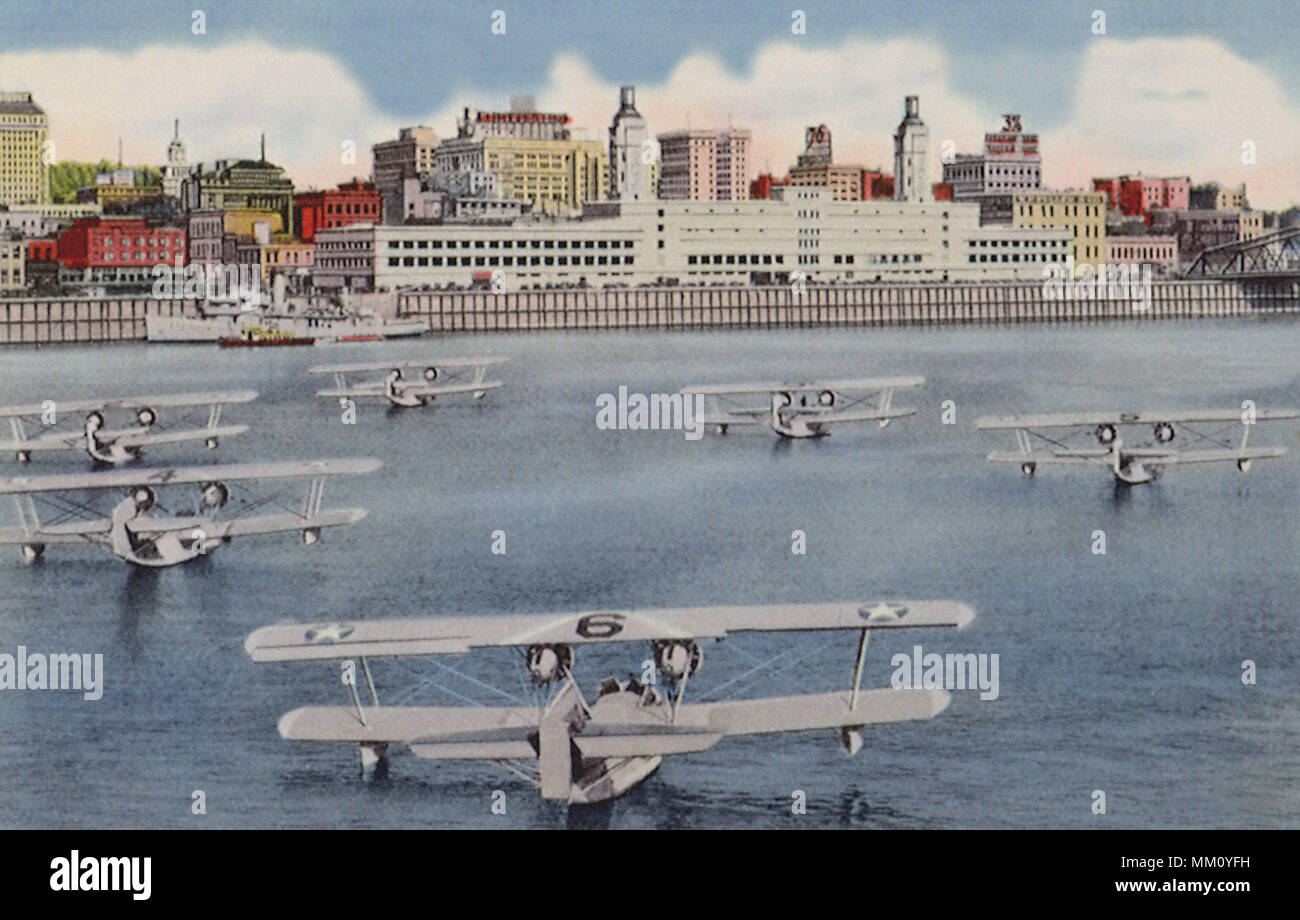 Seaplanes approaching Portland Harbor. 1946 Stock Photo - Alamy