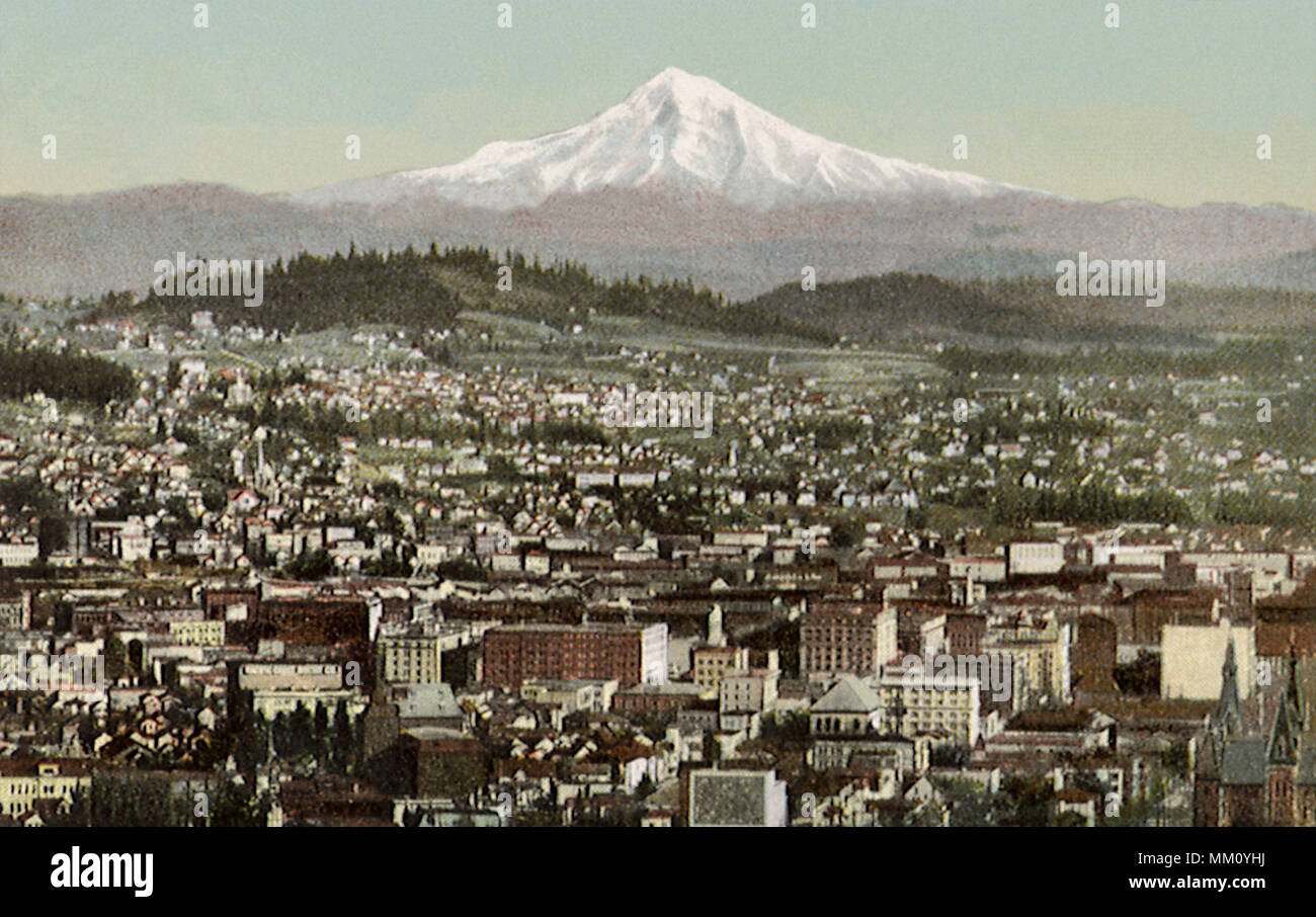 Council Crest View of Portland and Mount Hood. 1910 Stock Photo - Alamy