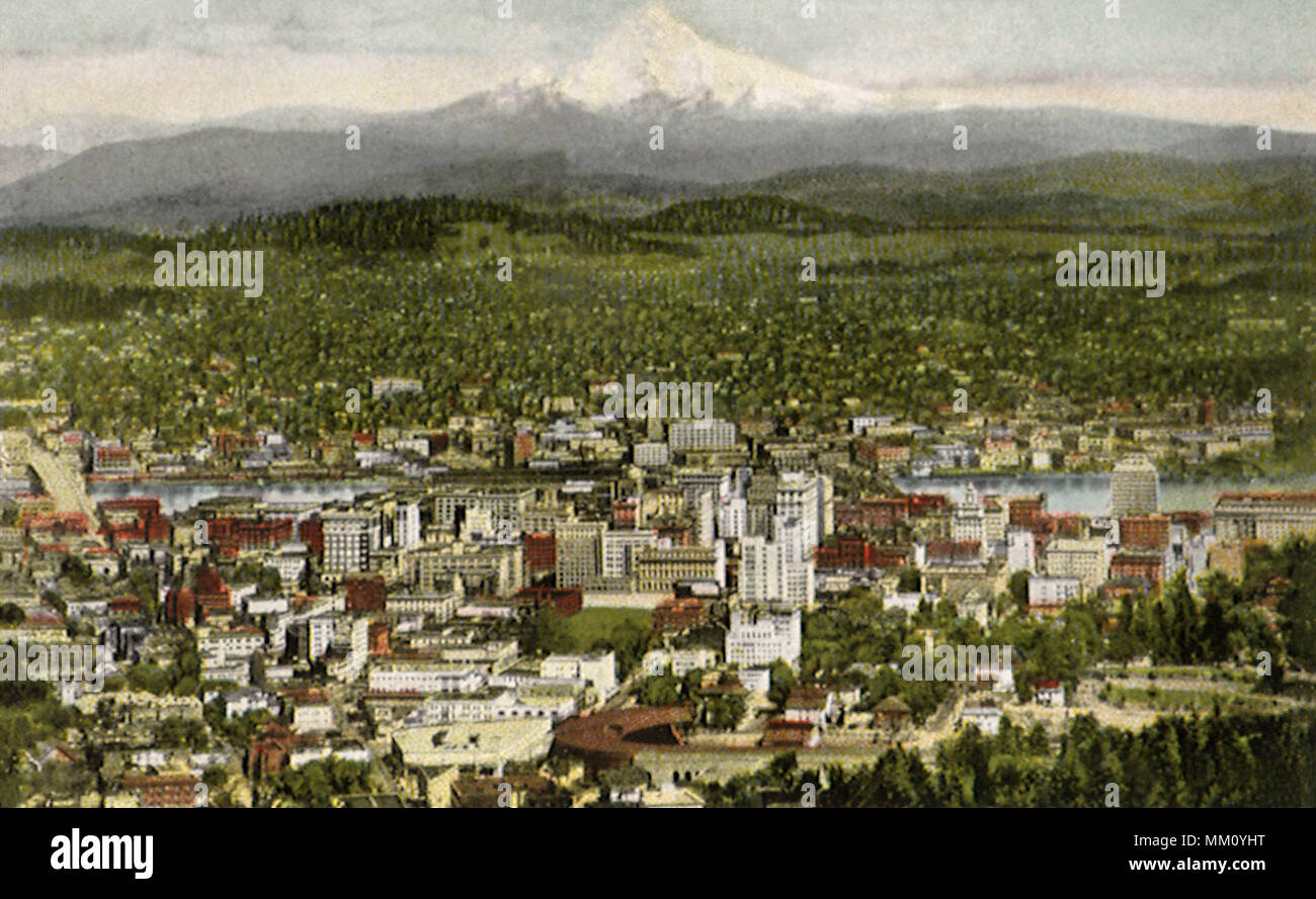Aerial View of Portland and Mount Hood. 1930 Stock Photo - Alamy