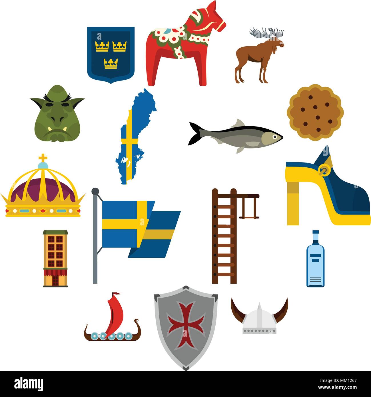 Sweden travel set flat icons Stock Vector Image & Art - Alamy