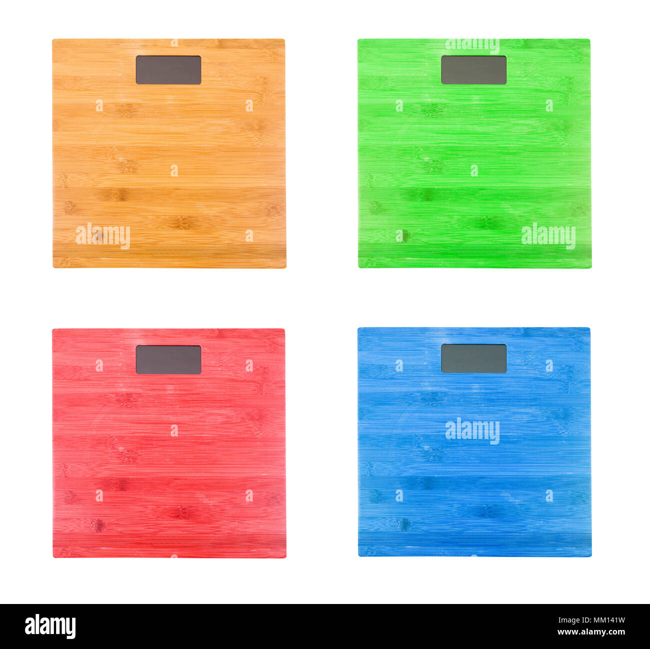 set of wooden weight scale isolated on white background Stock Photo - Alamy