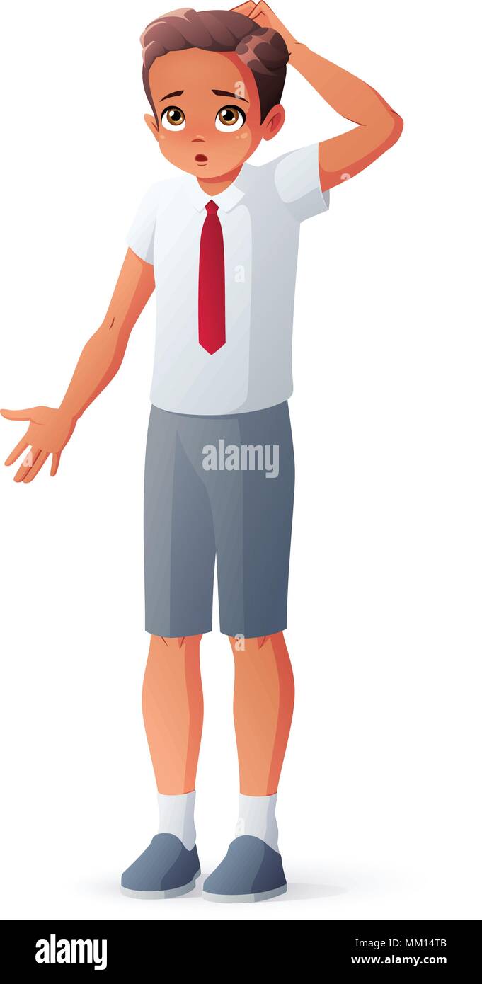 Student boy in school uniform scratching his head. Vector illustration ...