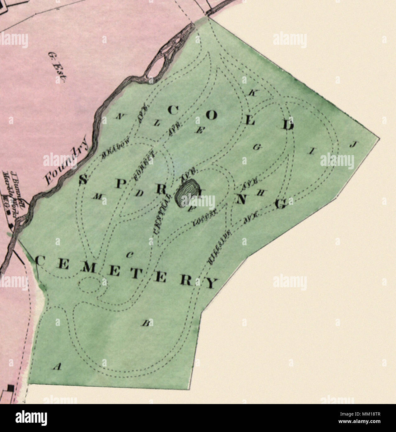 Map of Cold Spring Cemetery. Nelsonville. 1867 Stock Photo - Alamy