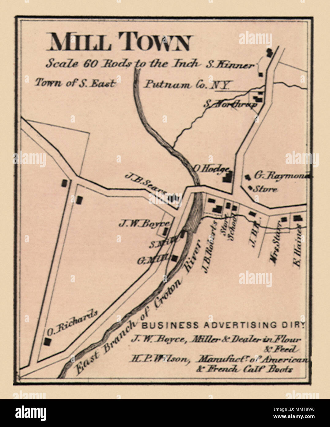 Map of Mill Town. 1867 Stock Photo - Alamy