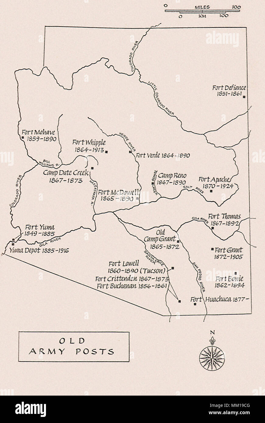 Map of the Arizona Army Posts Stock Photo - Alamy