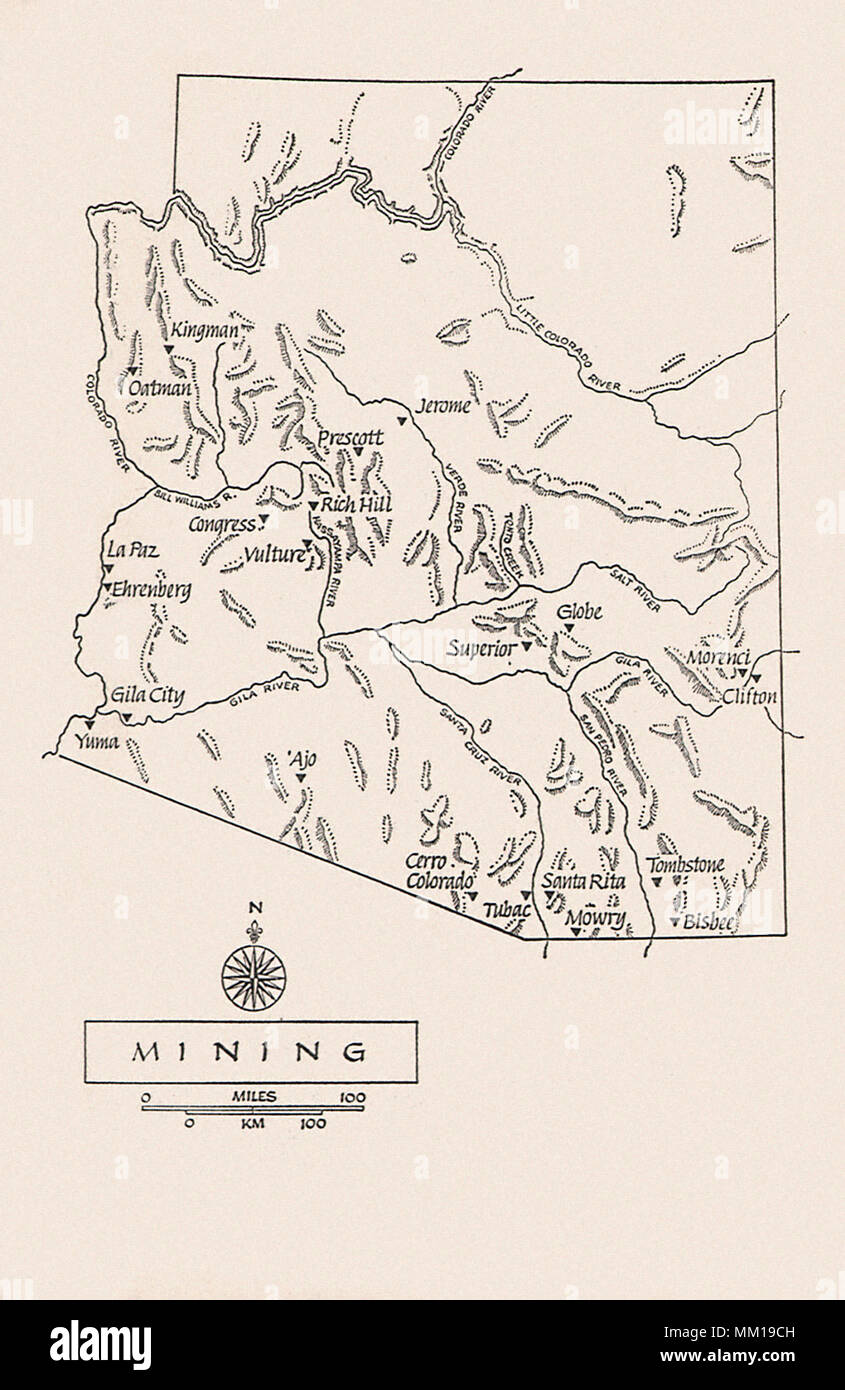 Map of Arizona Mines Stock Photo - Alamy