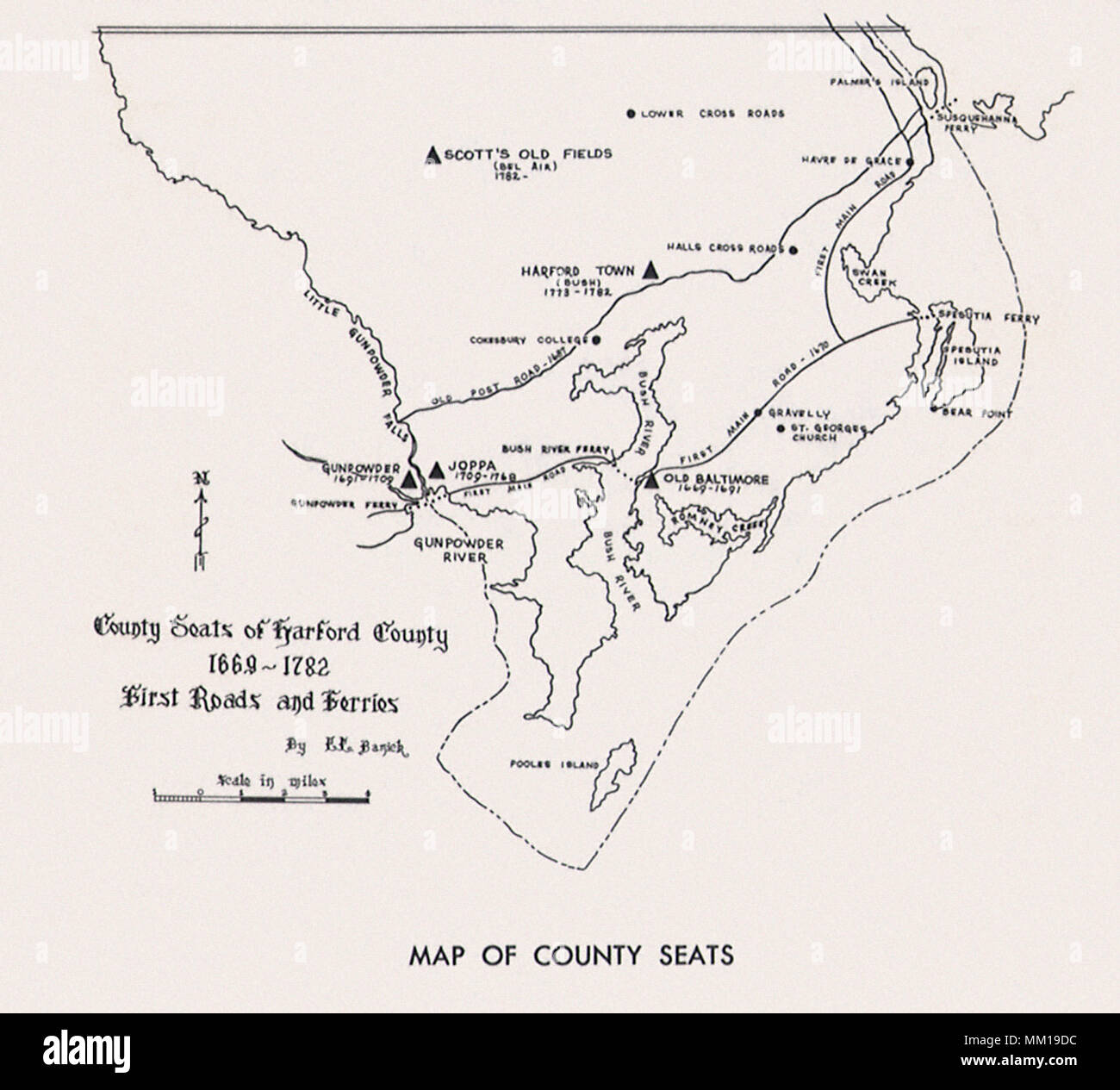Map of Harford County Seats. 1967 Stock Photo - Alamy