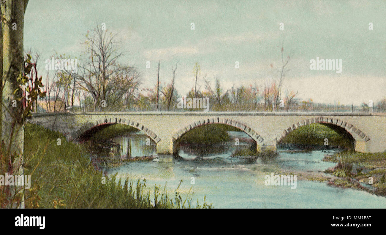 Norwalk River and New Canaan Bridge. Norwalk. 1909 Stock Photo - Alamy