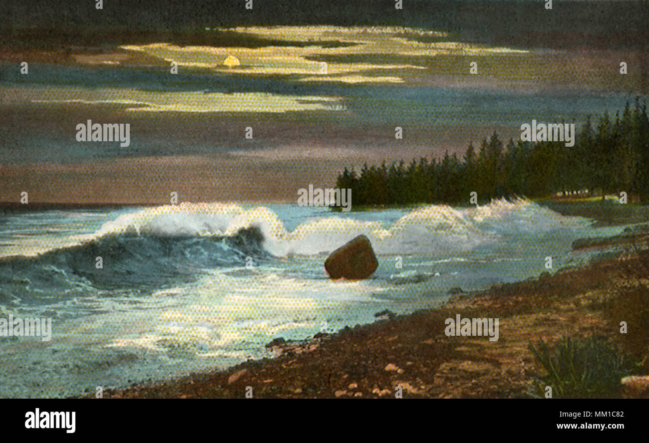 The Shore Path by Moonlight. Bar Harbor. 1930 Stock Photo - Alamy