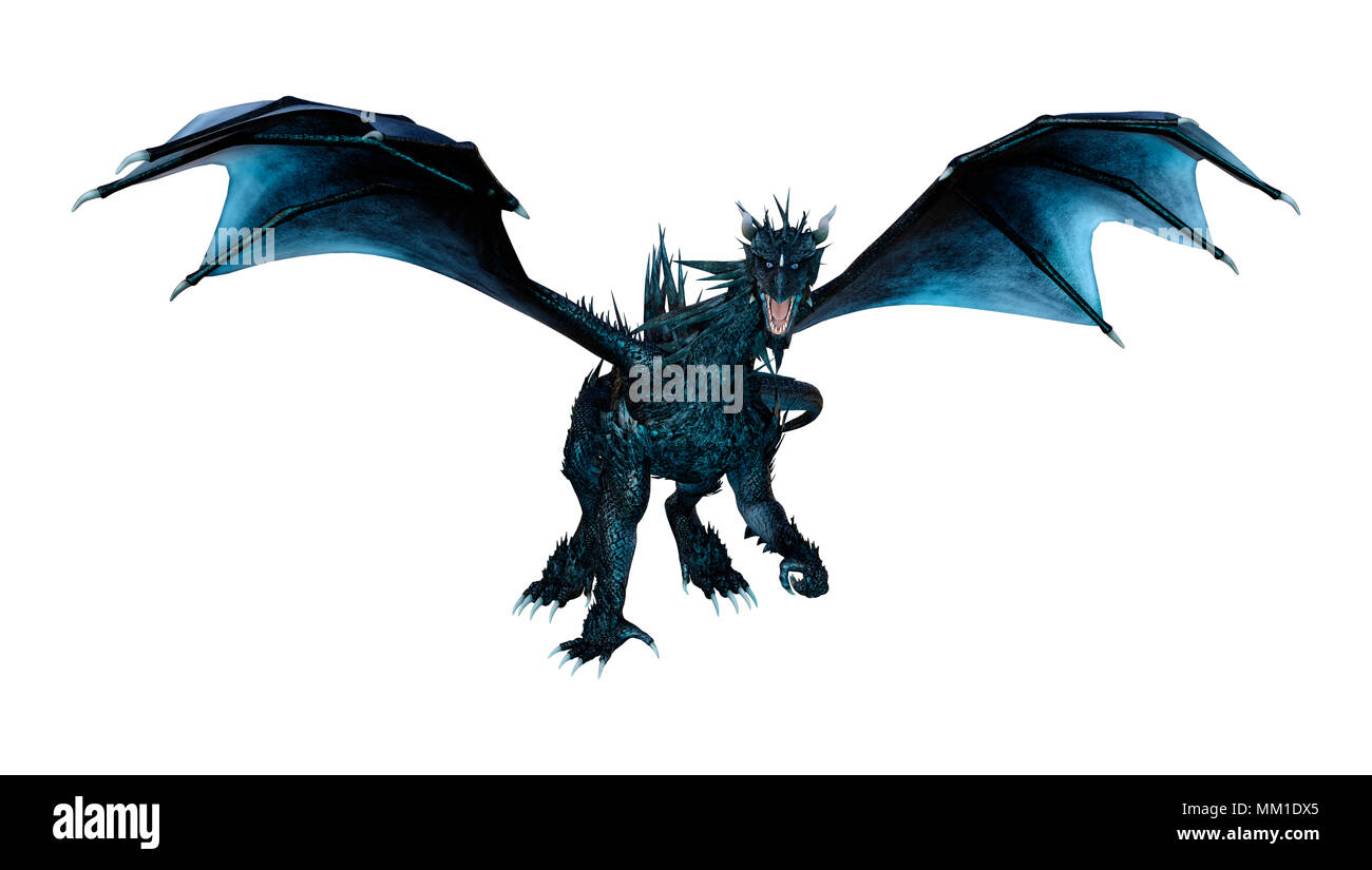 3D rendering of a fantasy black dragon isolated on white background ...