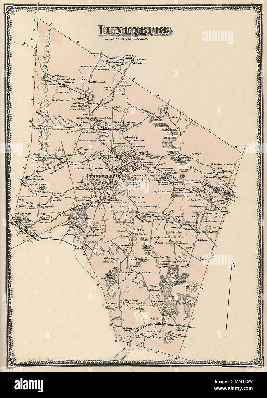 Map of Lunenburg. 1870 Stock Photo - Alamy