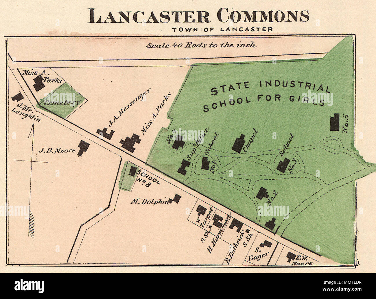 Map of Lancaster Commons. Lancaster. 1870 Stock Photo - Alamy