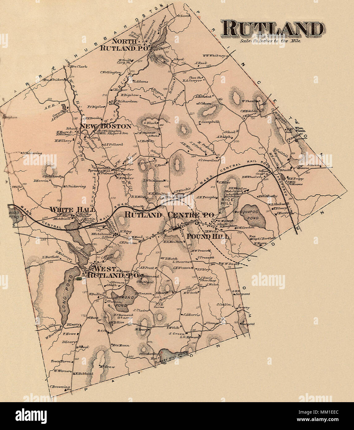 Map of White Hall in Town of Rutland. 1870 Stock Photo - Alamy