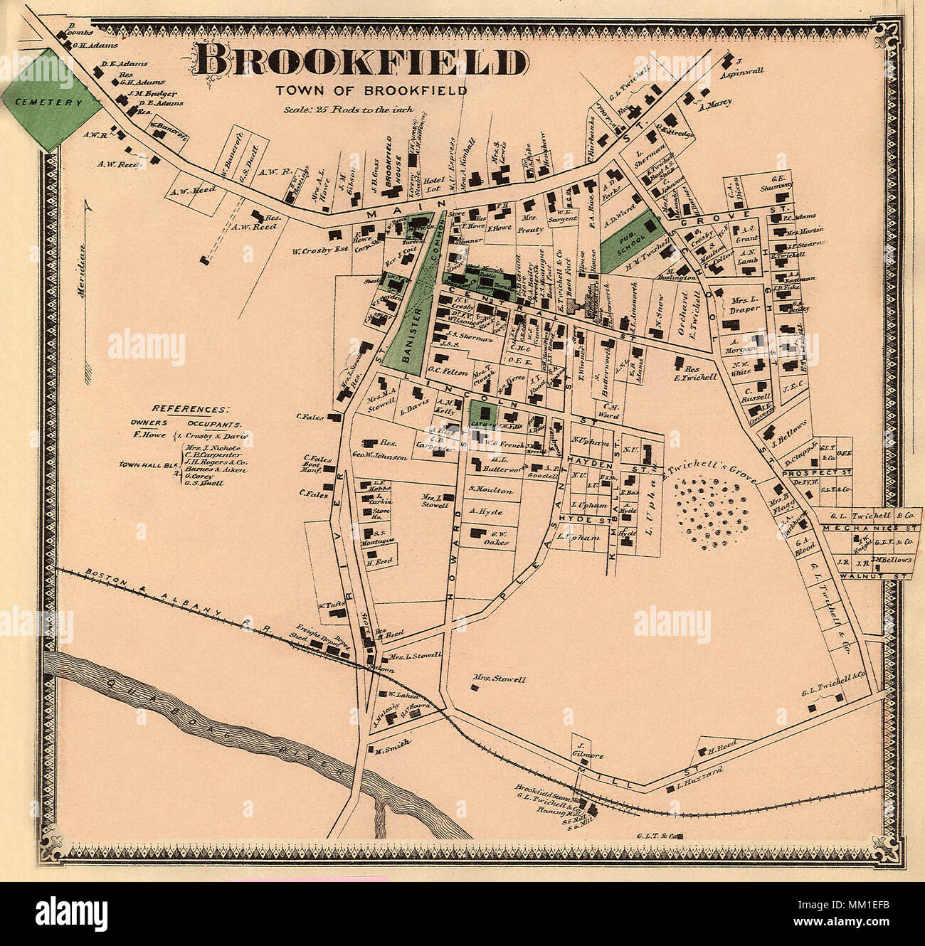 Map of Brookfield. 1870 Stock Photo - Alamy