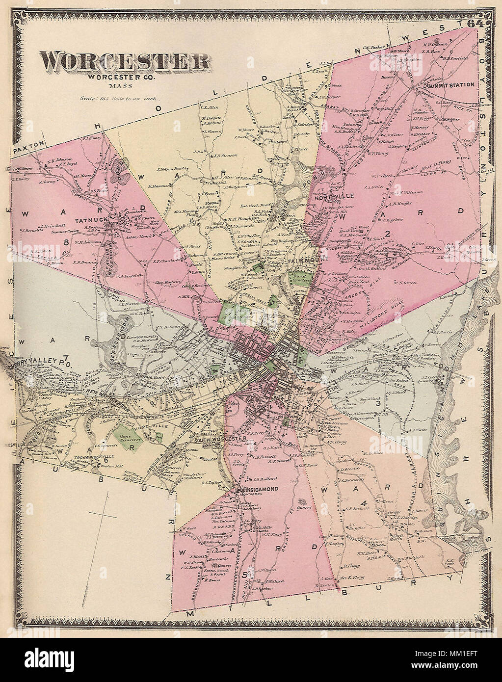 Map of Greater City of Worcester. 1870 Stock Photo - Alamy
