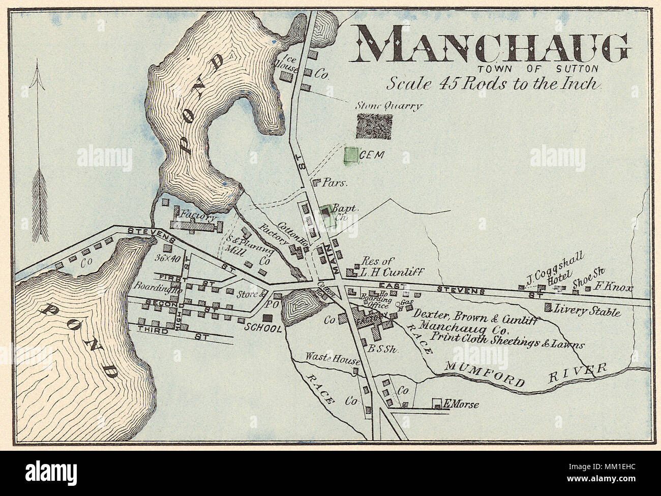 Map of Manchaug. 1870 Stock Photo - Alamy
