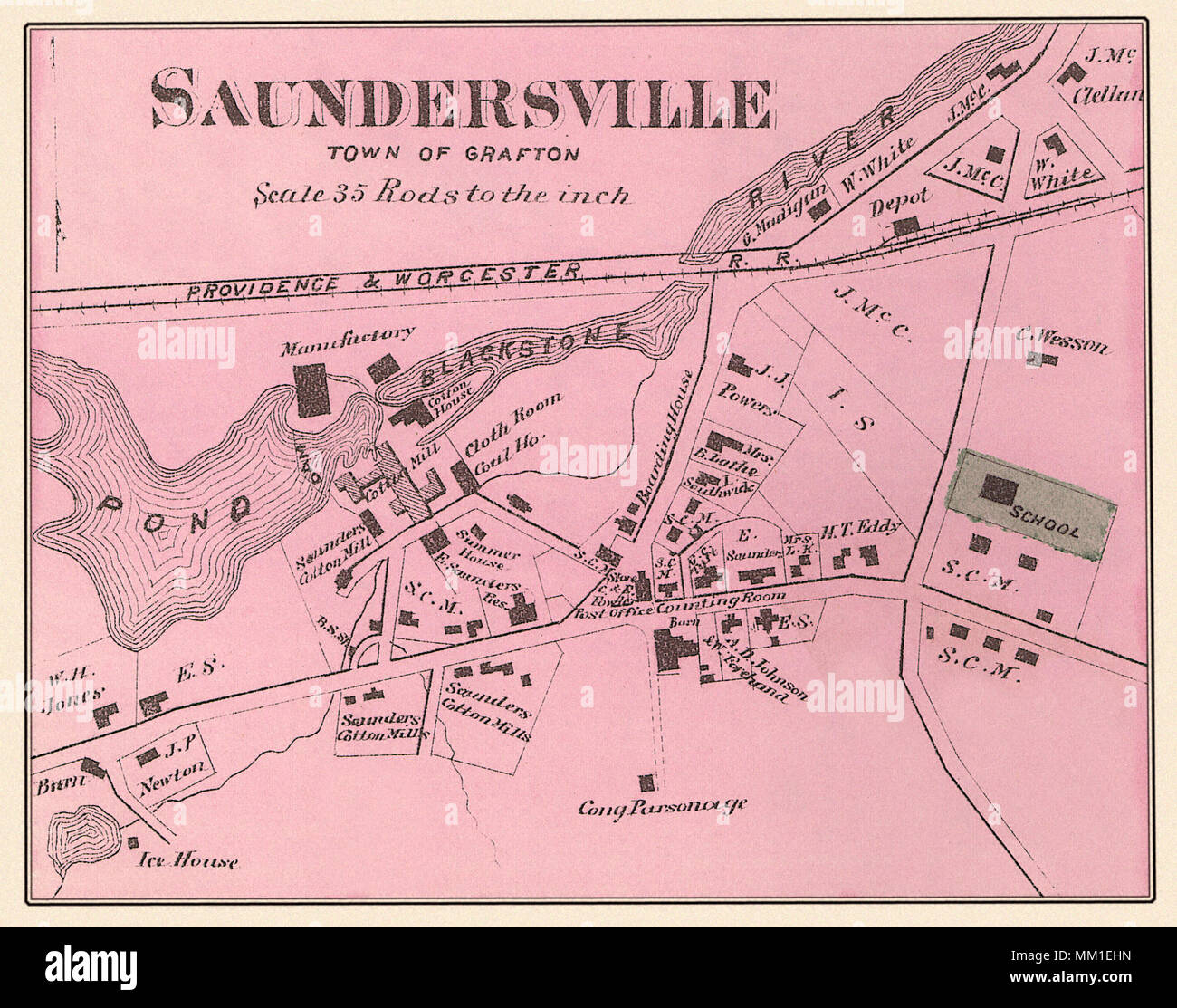 Map of Saundersville. 1870 Stock Photo - Alamy
