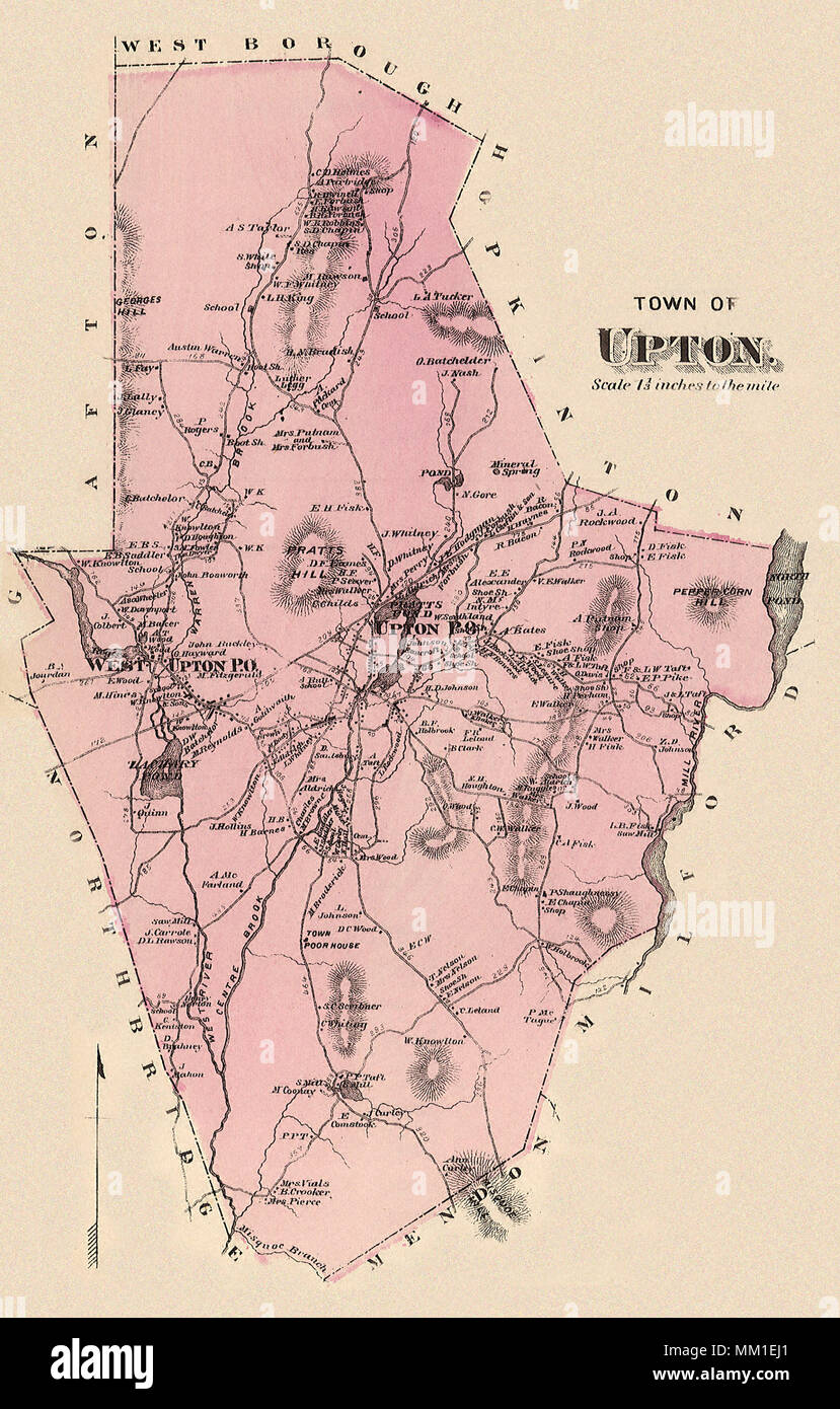 Map of West Upton in Town of Upton. 1870 Stock Photo - Alamy