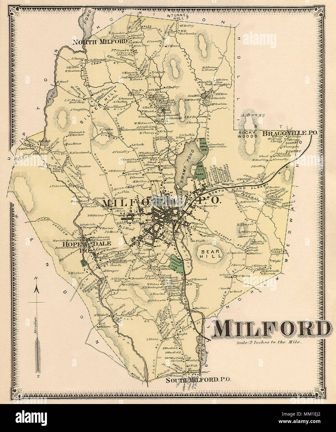 Map of South Milford in Town of Milford. 1870 Stock Photo - Alamy