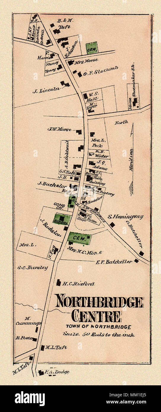 Map of Northbridge Center. Northbridge. 1870 Stock Photo - Alamy