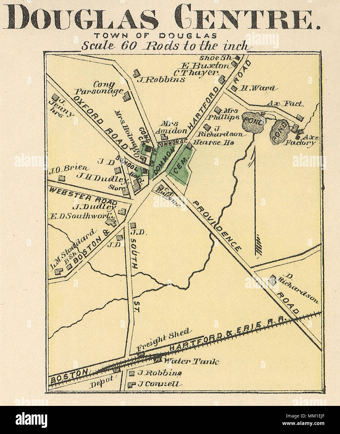 Map of Douglas Center. Douglas. 1870 Stock Photo - Alamy