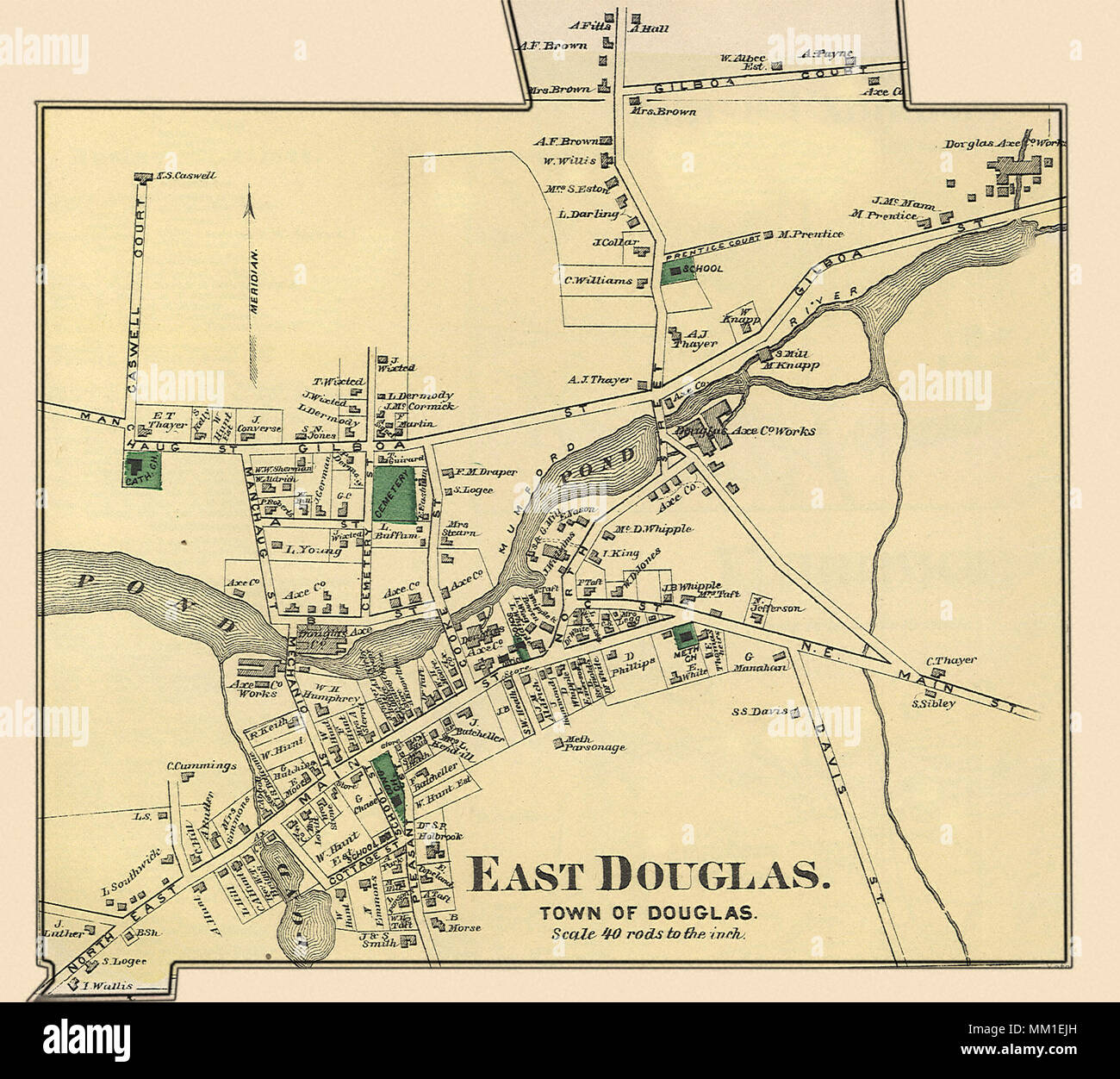 Map of East Douglas. 1870 Stock Photo - Alamy