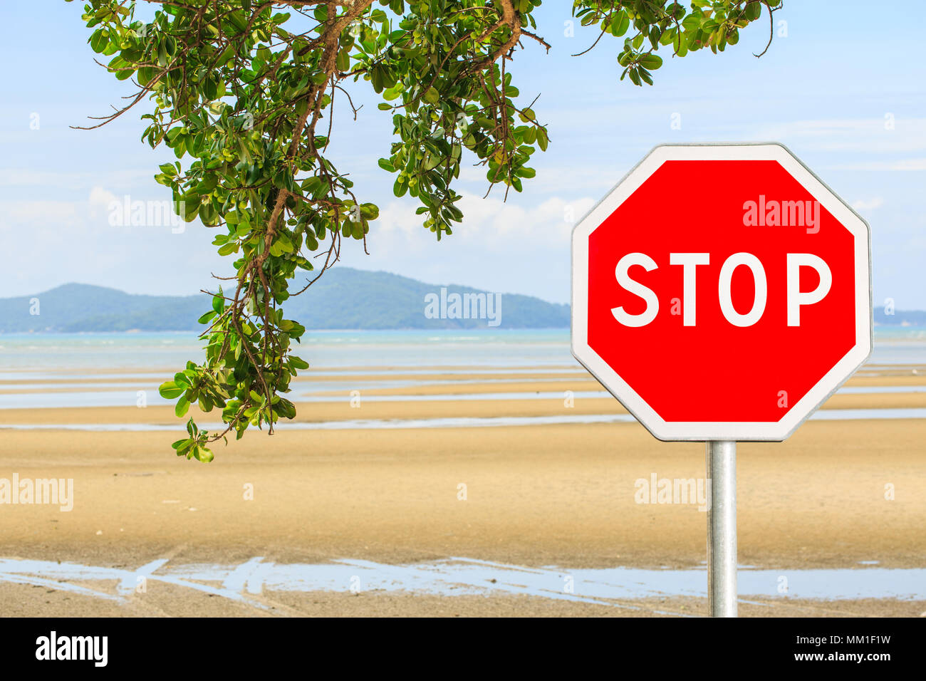 Stop sign by the sea Stock Photo - Alamy