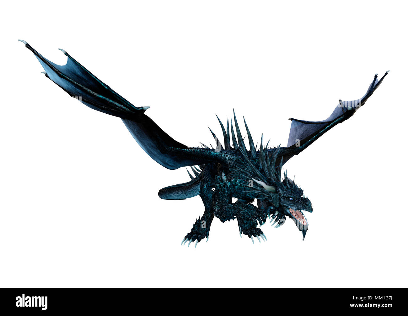 3D rendering of a fantasy black dragon isolated on white background ...