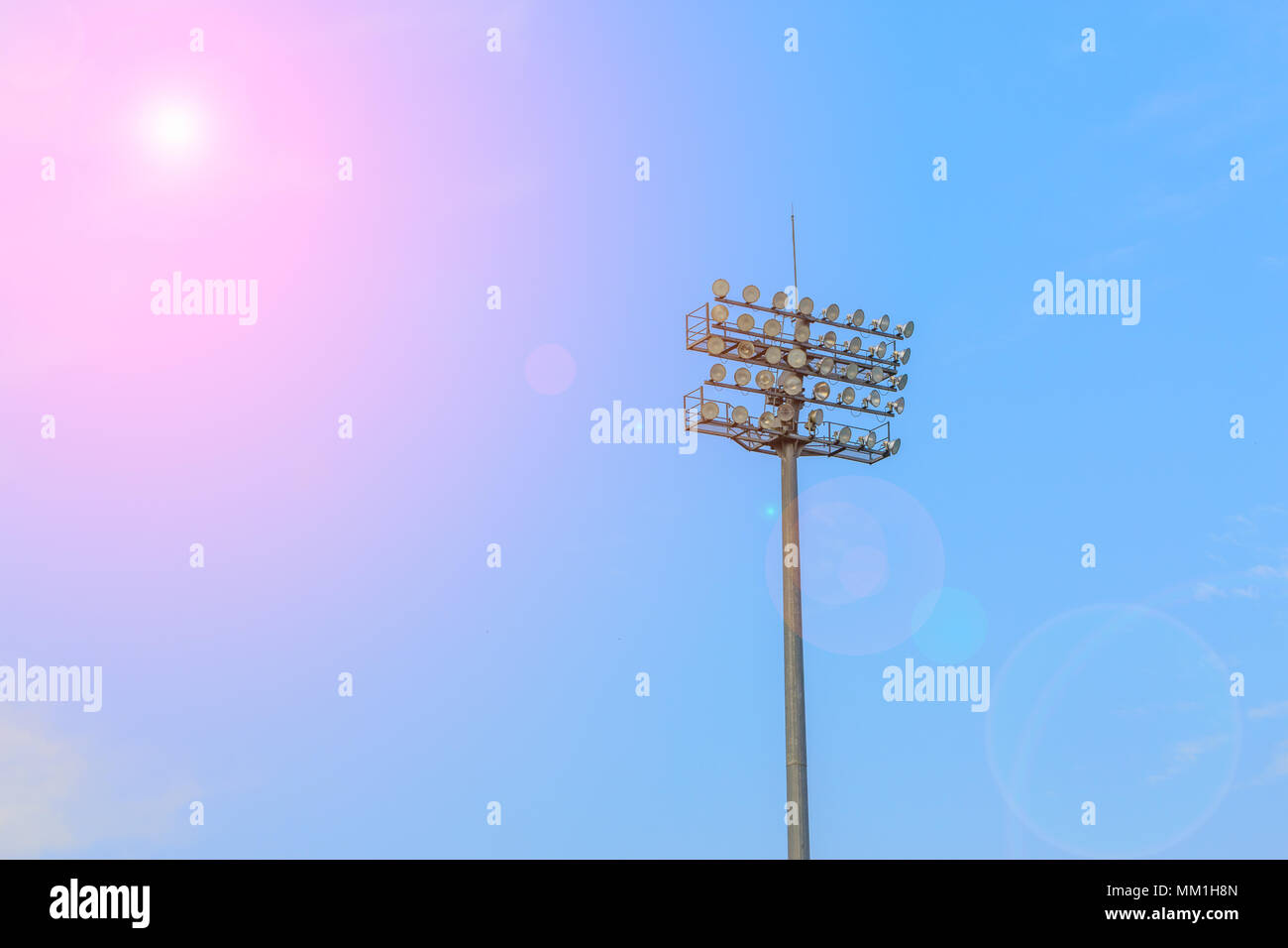 Larger Stadium light tower in day time with light effacts Stock Photo ...