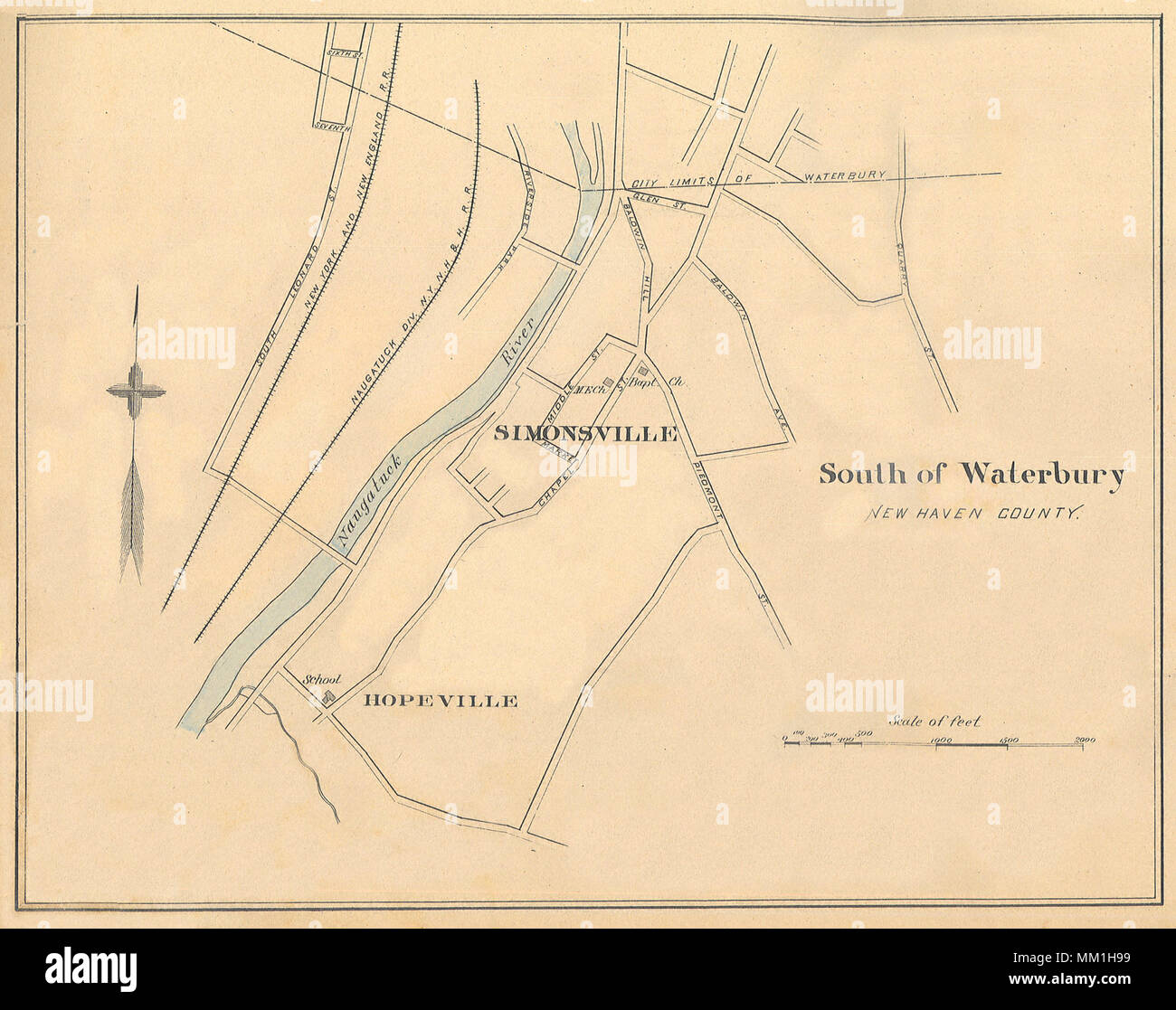 Map of South of Waterbury. Waterbury. 1893 Stock Photo - Alamy