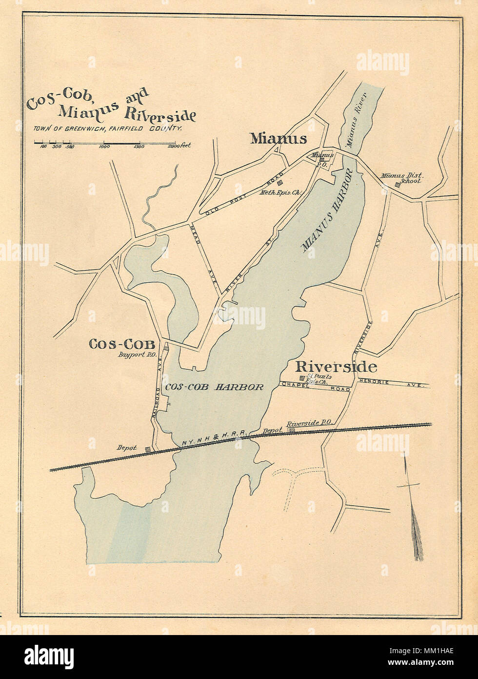 Map of Riverside, Mianus & Cos-Cob. Greenwich. 1893 Stock Photo - Alamy