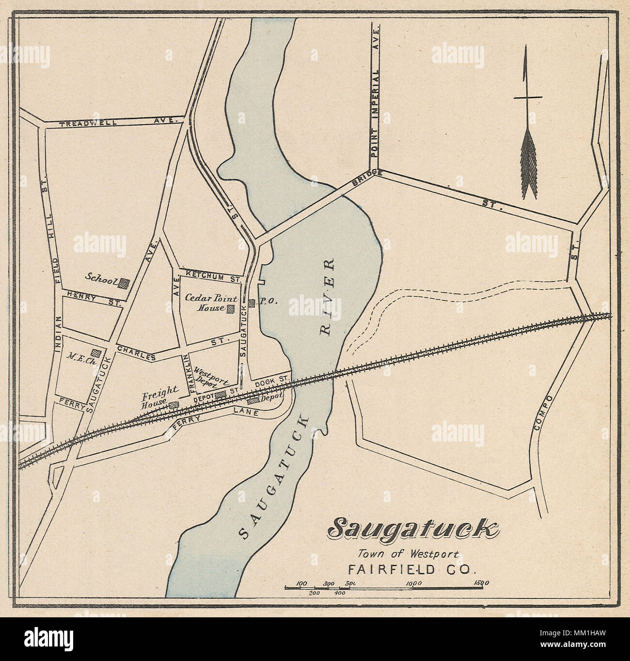 Map of Saugatuck in Town of Westport. 1893 Stock Photo - Alamy