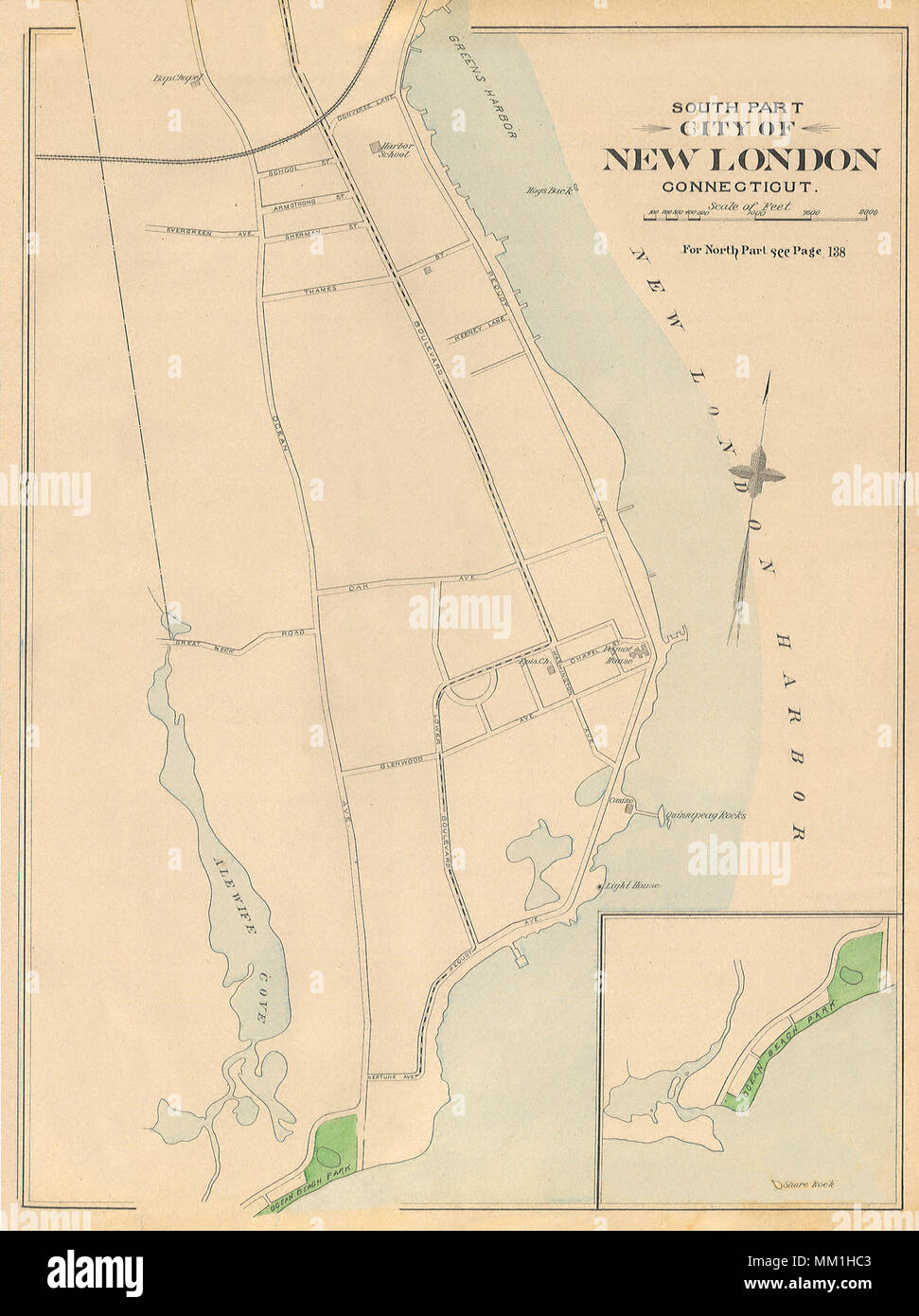 Map of South Part of New London. New London. 1893 Stock Photo - Alamy
