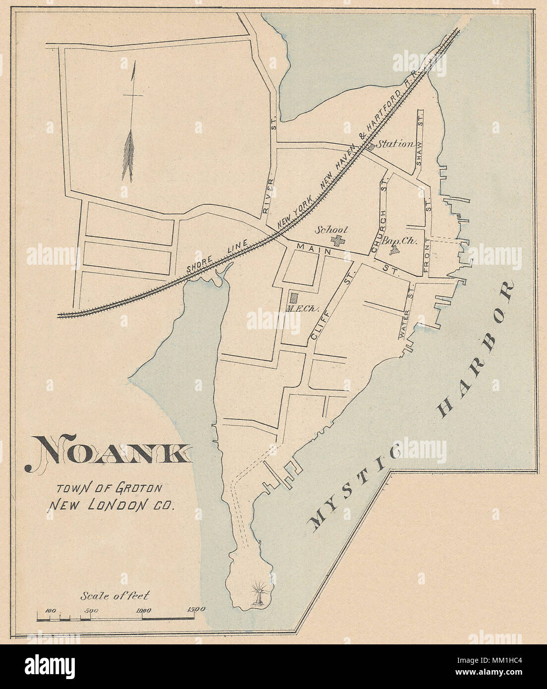 Map of Noank in Town of Groton. 1893 Stock Photo - Alamy