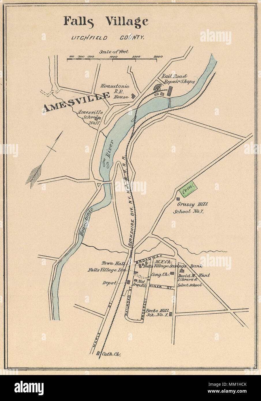 Map of Falls Village. Falls Village. 1893 Stock Photo - Alamy