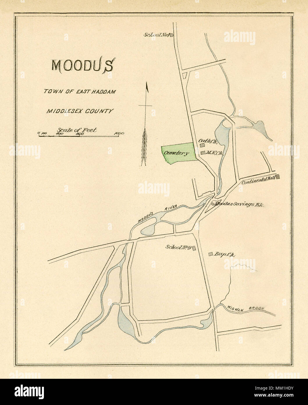 Map of Moodus in Town of East Haddam. 1893 Stock Photo - Alamy