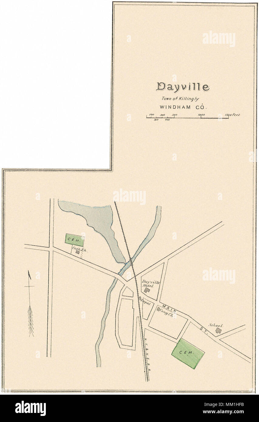 Map of Dayville in Town of Killingly. 1893 Stock Photo - Alamy