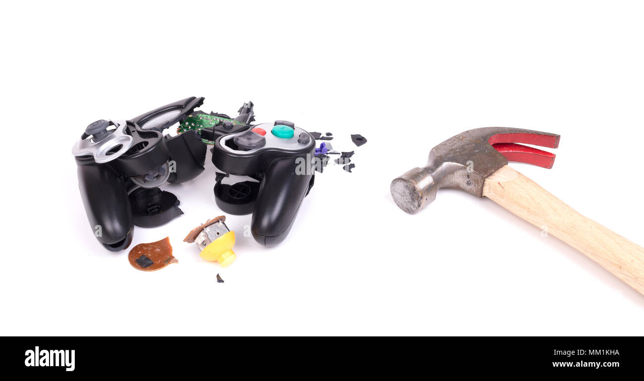 Broken video game controller on white background with clipping path ...