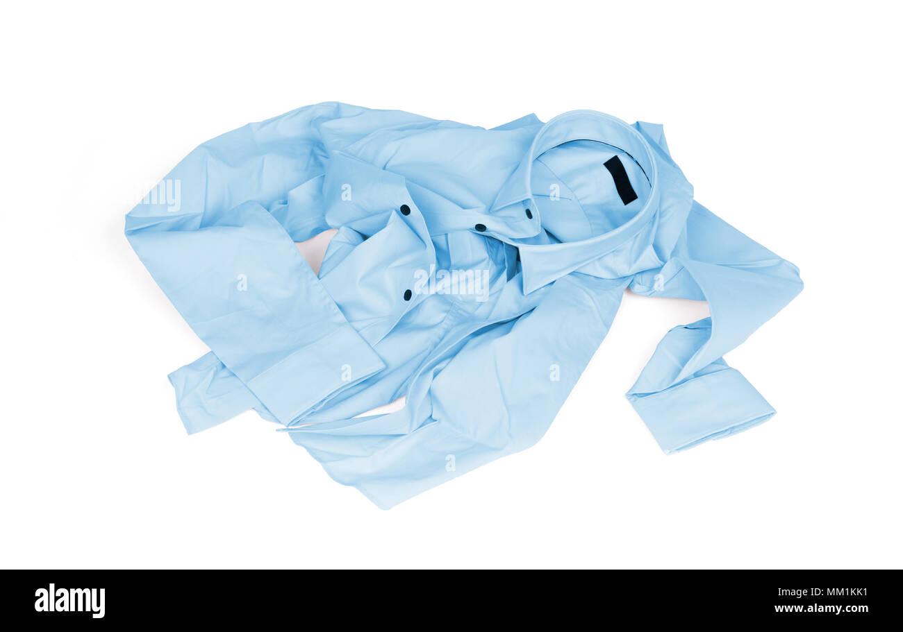 Unfolded blue man shirt on white background - Unfolded, laundry Stock ...