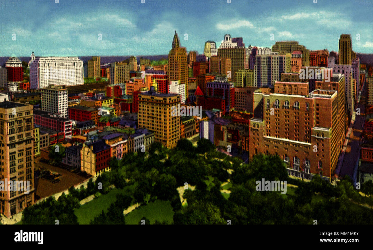 Skyline from Rittenhouse Square. Philadelphia. 1940 Stock Photo - Alamy